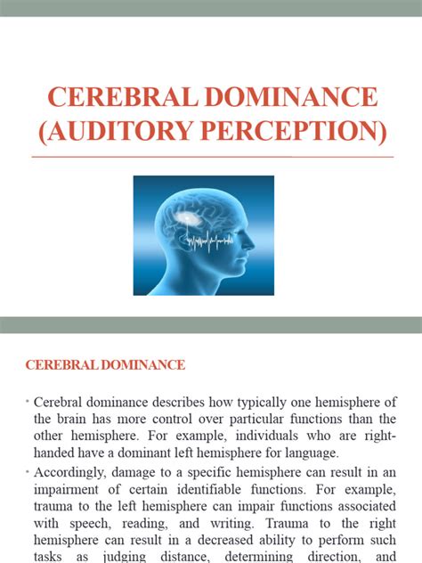 Cerebral Dominance Auditory Perception Pdf Lateralization Of Brain Function Perception