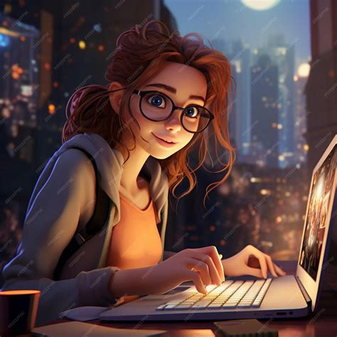 Premium Ai Image Working Girl Office Work Animated Girl Working On A Laptop