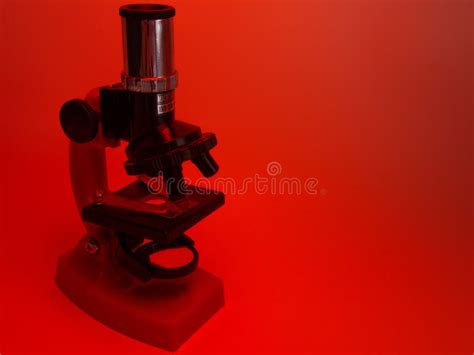 Red Microscope For Science And Education Stock Image Image Of Experiment Chemist