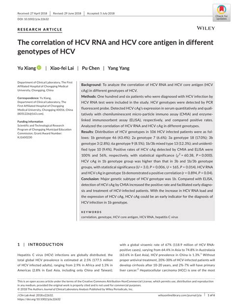 Pdf The Correlation Of Hcv Rna And Hcv Core Antigen In Different Genotypes Of Hcv