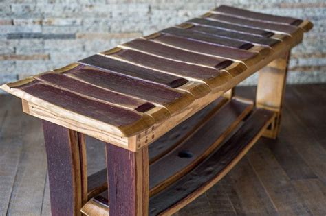Wine Barrel Bench With Storage Shelf Etsy Barrel Furniture Bourbon