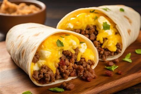 Premium Photo Chorizo Breakfast Burritos With Scrambled Eggs