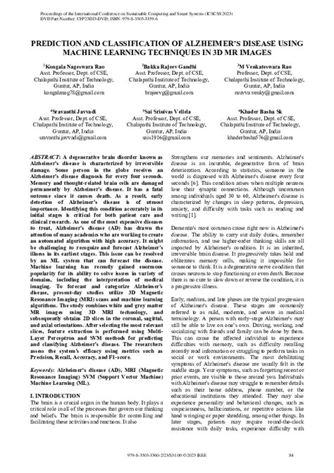 Pdf Prediction And Classification Of Alzheimers Disease Using Machine Learning Techniques In