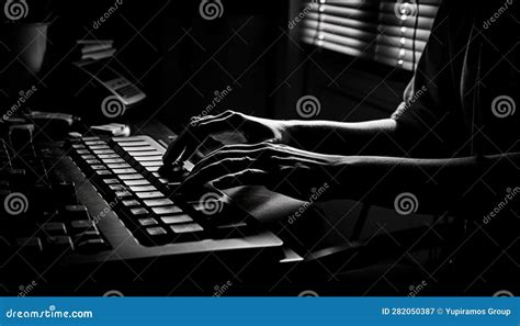 Busy Businessman Typing On Computer Keyboard In Dark Office Indoors Generated By Ai Stock