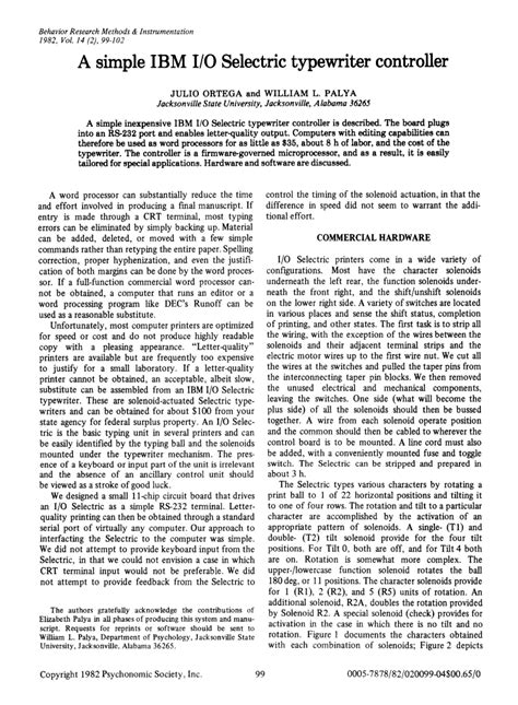 Pdf A Simple Ibm I O Selectric Typewriter Controller