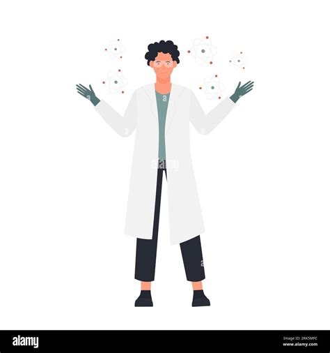 Standing Confused Scientist Puzzled Researcher In White Coat Vector Illustration Stock Vector