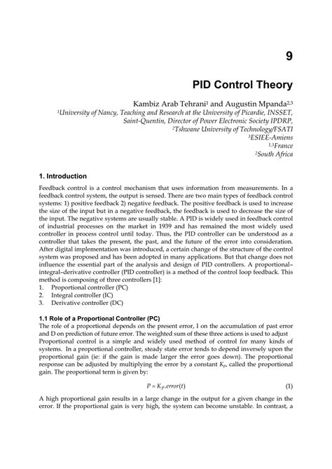 Pdf Pid Control Theory