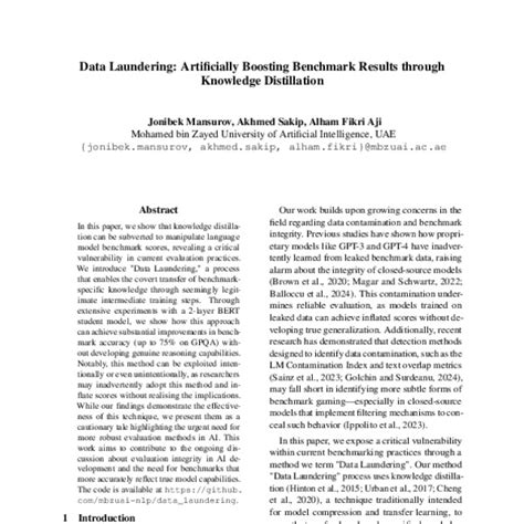 Data Laundering Artificially Boosting Benchmark Results Through Knowledge Distillation Acl