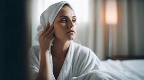 Premium Photo Woman In Bed After Showering Generative Ai