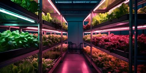 Vertical Ledlit Farm Maximizes Space For Efficient Vegetable Growth Using Stacked Trays Concept