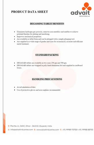 Degassing Tablet Ad 201 Purity 98 At ₹ 150kg In Dhrol Id