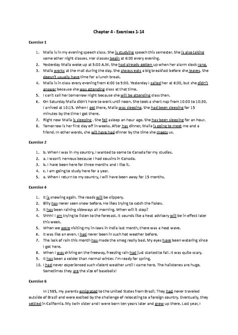 Understanding And Using English Grammar Chapter 4 Exercises 1 14 Chapter 4 Exercises 1