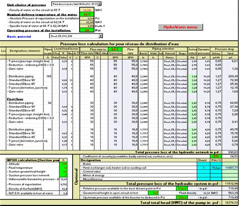 Pipes Sizing Water Overheated Supply Sanitary Hydraulic Friction Calculation