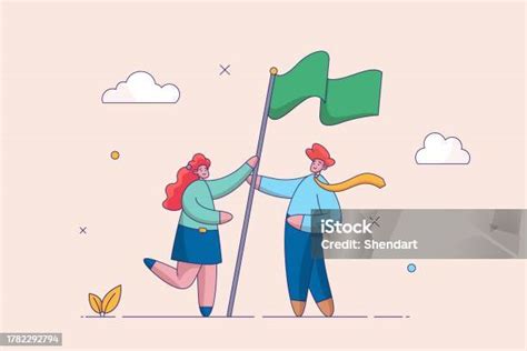 비즈니스 승리 개념입니다 임무 완수 또는 성공 리더십 또는 승리 승리와 자부심으로 승리의 깃발을 올리는 성공적인 사업가 경쟁에서 승리하기 위한 리더십 또는 승리 결심에 대한