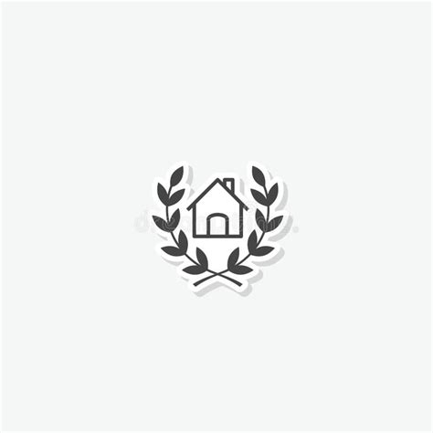 Home With Leaf Branches Flat Sticker Icon Stock Vector Illustration