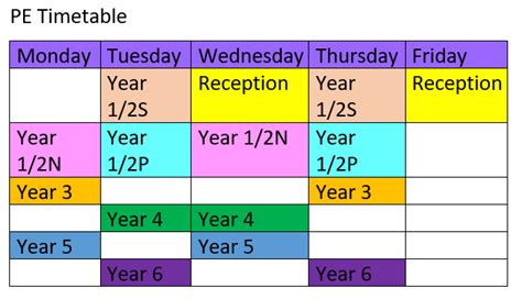 Pe Timetable John Fletcher Of Madeley Primary School