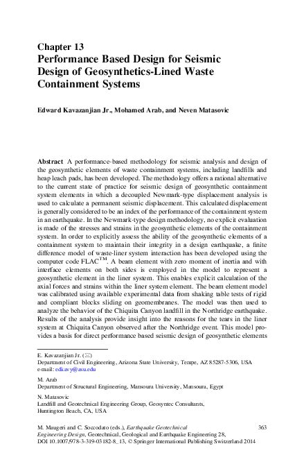Pdf Performance Based Design For Seismic Design Of Geosynthetics