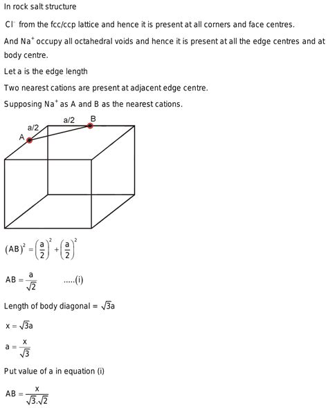 If X Is The Lenght Of Body Diagonal Then The Disan Ce Between 2 Nerarest Cation In Rock