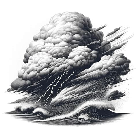 A Drawing Of A Storm Cloud That Is On A Black And White Paper Premium Ai Generated Image