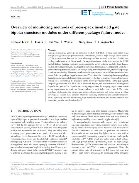 Pdf Overview Of Monitoring Methods Of Press‐pack Insulated Gate Bipolar Transistor Modules