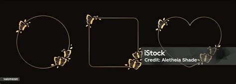 금 나비 프레임 벡터 그림 세트입니다 봄과 여름을 위한 추상적인 황금 기하학적 테두리 템플릿입니다 심플하고 우아한 디자인 요소 개념에 대한 스톡 벡터 아트 및 기타 이미지