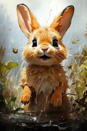 Premium Photo Bitmap Drawing Illustration For Cute Animal Rabbit