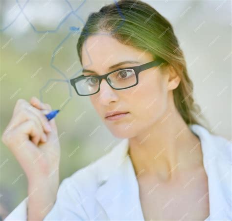 Premium Photo Formula Glass And Science With Woman Writing On Board