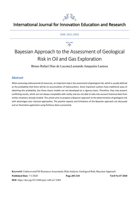 Pdf Bayesian Approach To The Assessment Of Geological Risk In Oil And Gas Exploration