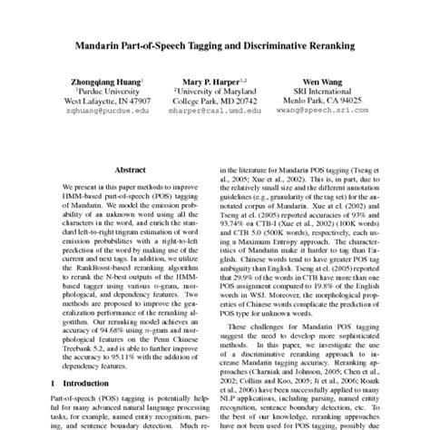 Mandarin Part Of Speech Tagging And Discriminative Reranking Acl Anthology