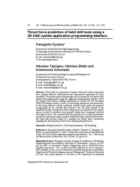 Thrust Force Prediction Of Twist Drill Tools Using A 3d Pdf Computer Aided Design Drilling