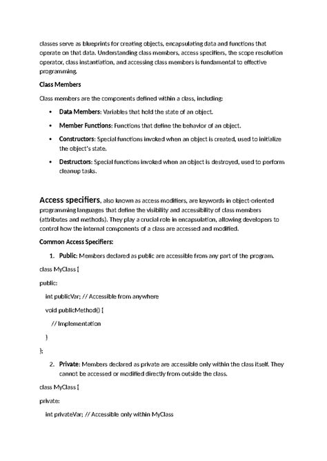Unit 2 Class Basics Members Constructors And Destructors Studocu