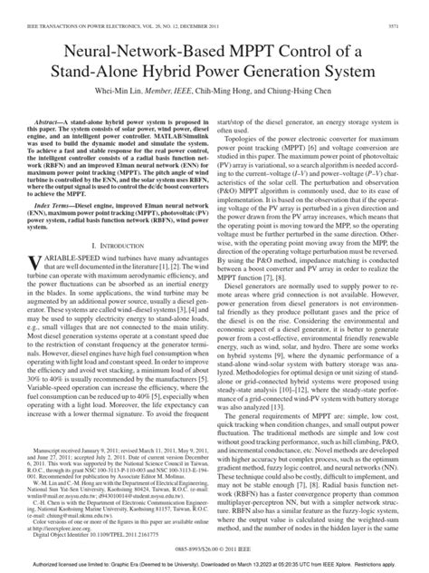 neural network based mppt control of a stand alone hybrid power