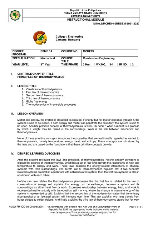 Combustion Engineering Module 2 NUEVA VIZCAYA STATE UNIVERSITY