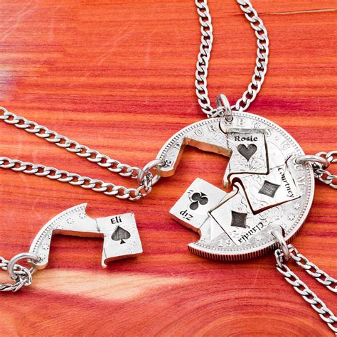 Hand Cut Coin Card Necklaces Custom Engraved Bff Jewelry Set Etsy