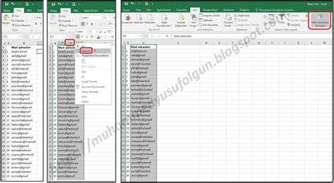 deneyim excel de belirli bir karakterden sonrasını ayırmak e posta