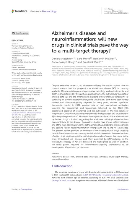 Pdf Alzheimers Disease And Neuroinflammation Will New Drugs In Clinical Trials Pave The Way