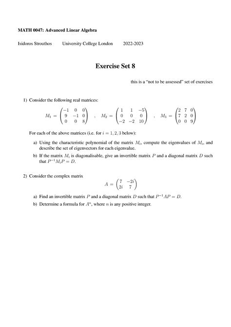 math0047 exercise set 8 math 0047 advanced linear algebra isidoros