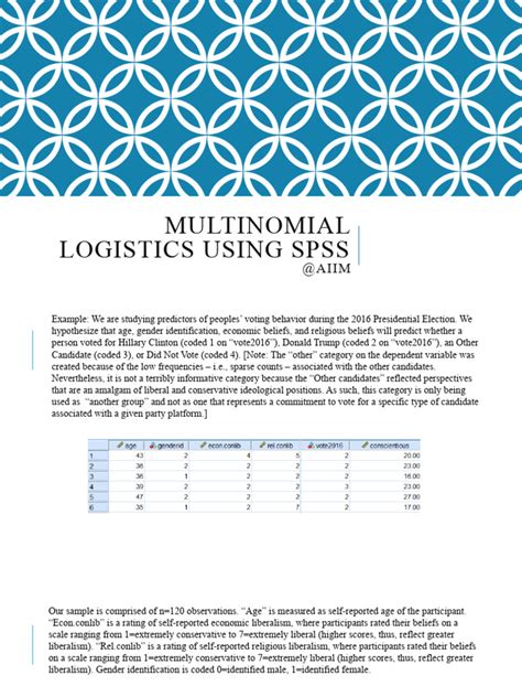 Multinominal Logistic Regression Spss Pdf Dependent And Independent Variables Applied