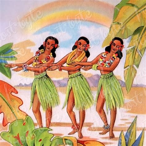 Vintage Hula Girl Illustration Digital Download File Etsy