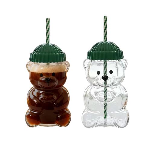 Wholesale 20oz Cute Bear Glass Cups With Straw For Christmas