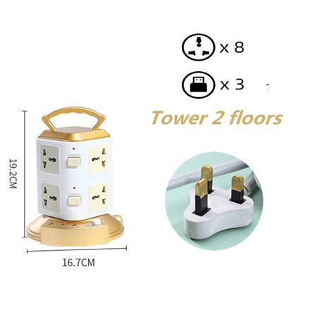 Meter Wire Space Saving Universal Tower Extension Socket Plug Dual Usb Port Tiers