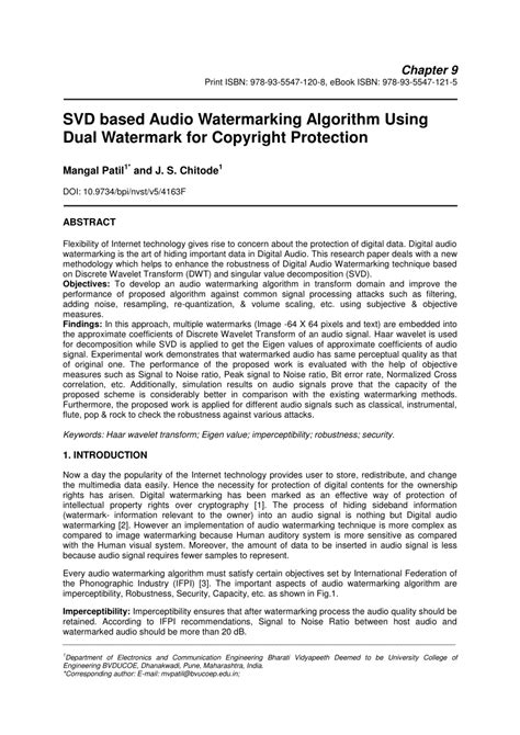 Pdf Svd Based Audio Watermarking Algorithm Using Dual Watermark For Copyright Protection