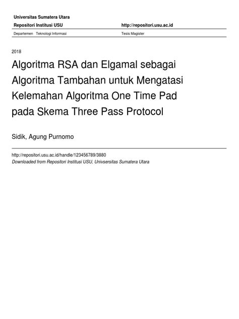 Algoritma Rsa Dan Elgamal Sebagai Algoritma Tambahan Untuk Mengatasi Kelemahan Algoritma One