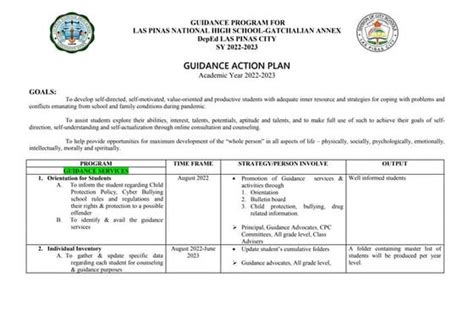 Guidance Action Plan Doc Education