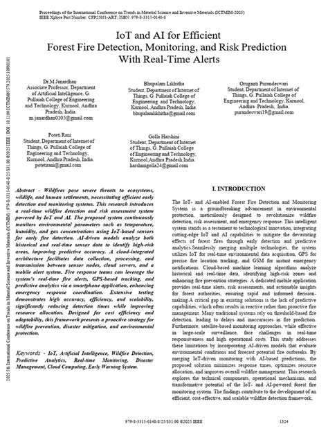 Iot And Ai For Efficient Forest Fire Detection Monitoring And Risk Prediction Wi Pdf
