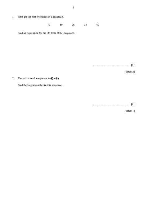 Igcse Maths Paper Algebra And Graphs 1 Here Are The First Five Terms