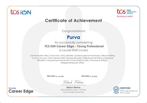 Purva Marwade On Linkedin L Have Successfully Completed The Tcs Ion Career Edge Young