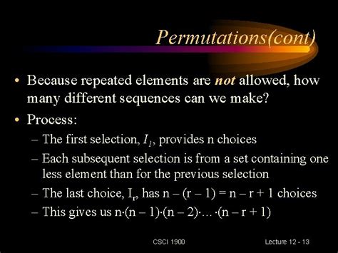 Lecture 12 Permutations And Combinations Csci 1900 Mathematics