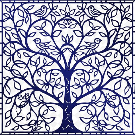 Premium Psd Stained Glass Window Outline With Tree Of Life Design And B Illustration Frames