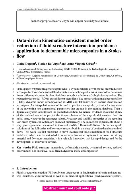 Pdf Data Driven Kinematics Consistent Model Order Reduction Of Fluid